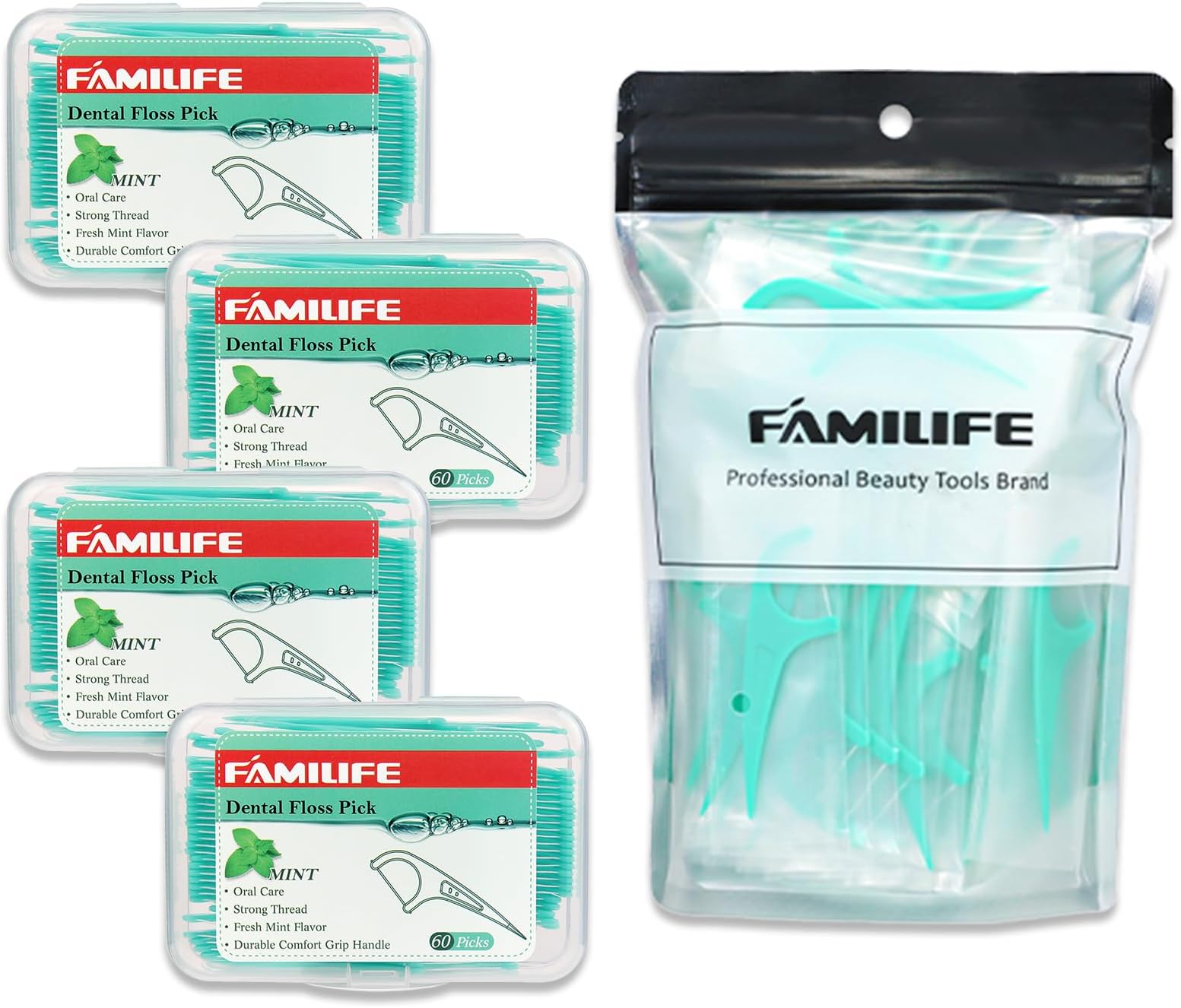 Amazon.com: FAMILIFE Floss Picks, 240 Count Tooth Picks Flossers with 4 ...