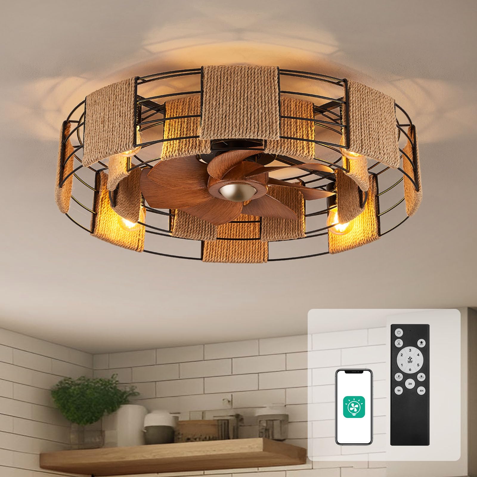 Orison 22'' Caged Ceiling Fan with Light, Low Profile Ceiling Fan with ...