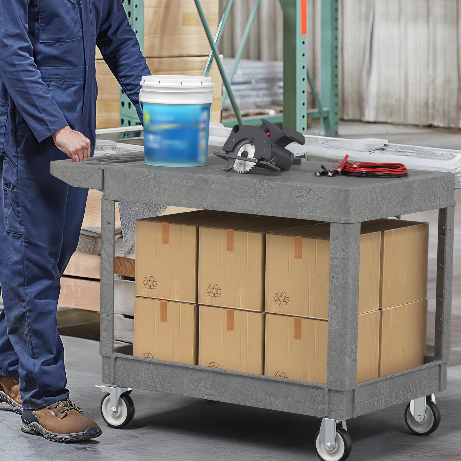 Snapklik.com : Large Garage Flat Top Utility Cart, Heavy Duty 2 Shelf ...