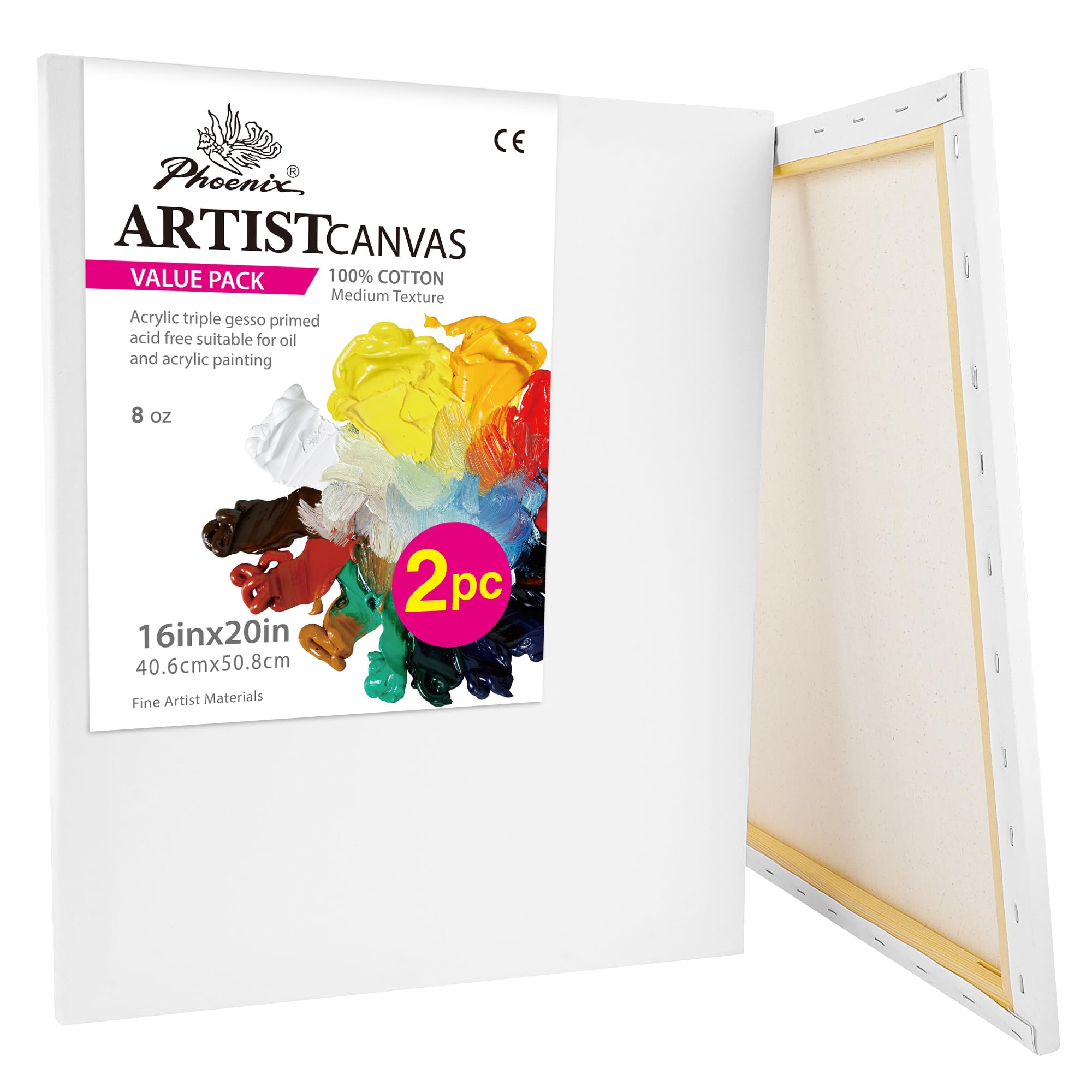 Amazon.com: PHOENIX Stretched Canvas for Painting 16x20 Inch/2 Value ...