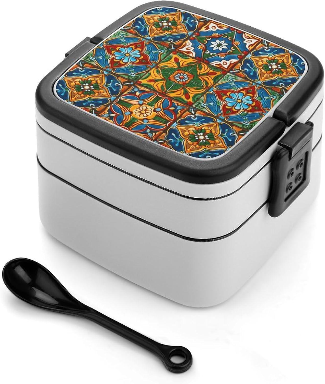 Amazon.com: Mexican Ceramic Tile Bento Box Adult Stackable 2 Layers ...