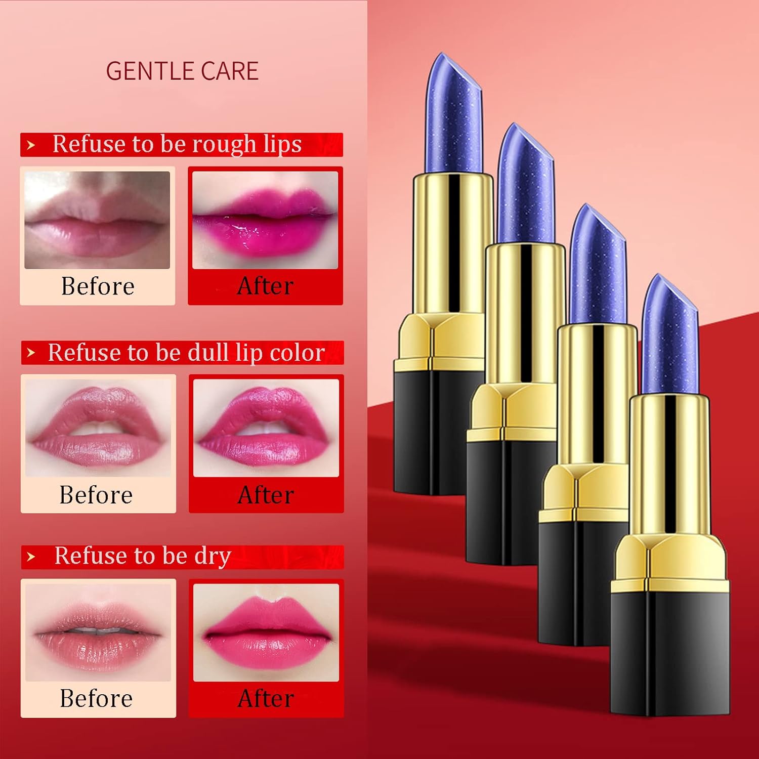 Gireatick Juego de 2 lápices labiales mágicos que cambian de color, azul cambiado en brillo ...