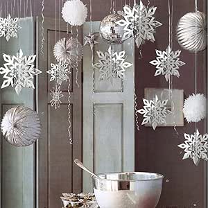 Amazon.com: 24Pcs Snowflake Christmas Hanging Party Decor Supplies,12 ...