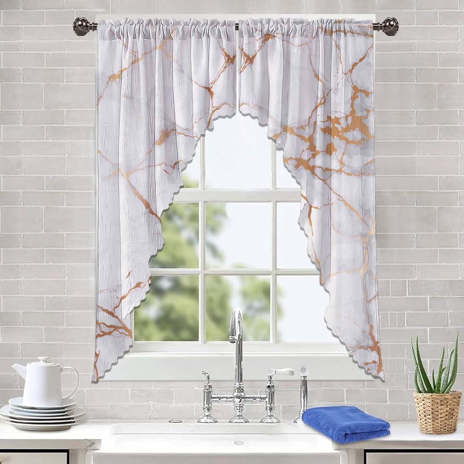 Amazon.com: ULQUISNCE Luxury Gold Marble Swag Valances Set, White Swag ...