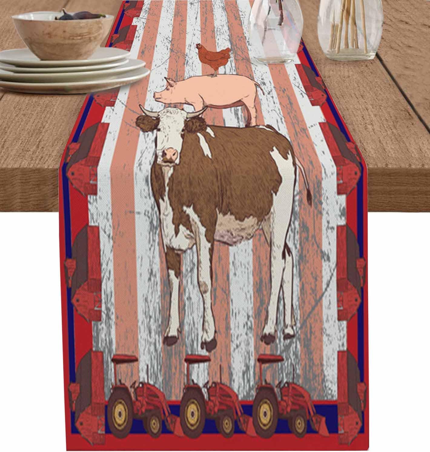 Amazon.com: Table Runners Vintage Farmhouse Animals Pig Cattle 13x48 ...