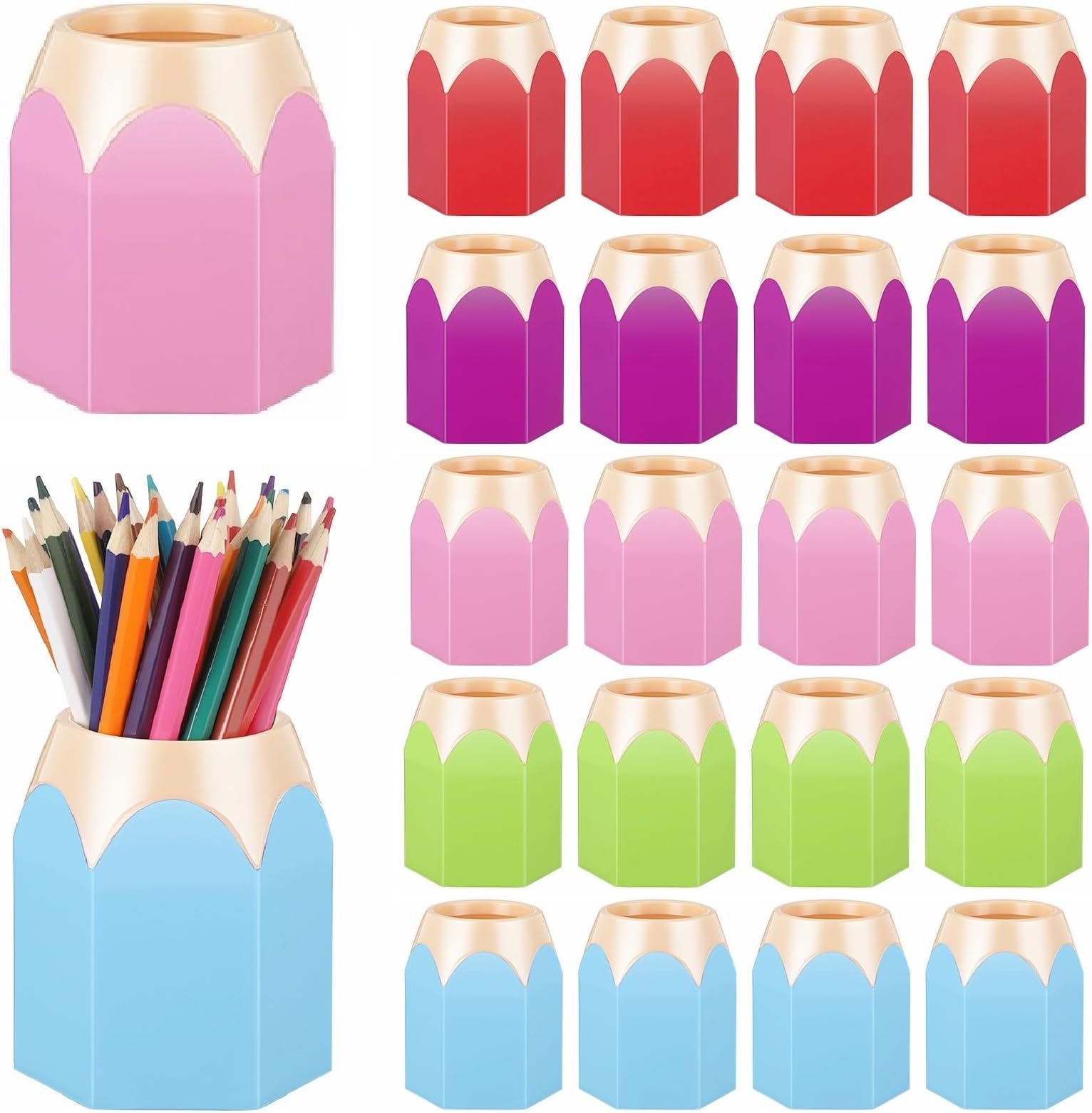 Amazon.com: Yeaqee 20 Pcs Pencil Shaped Pen Holders Colored Pencil ...