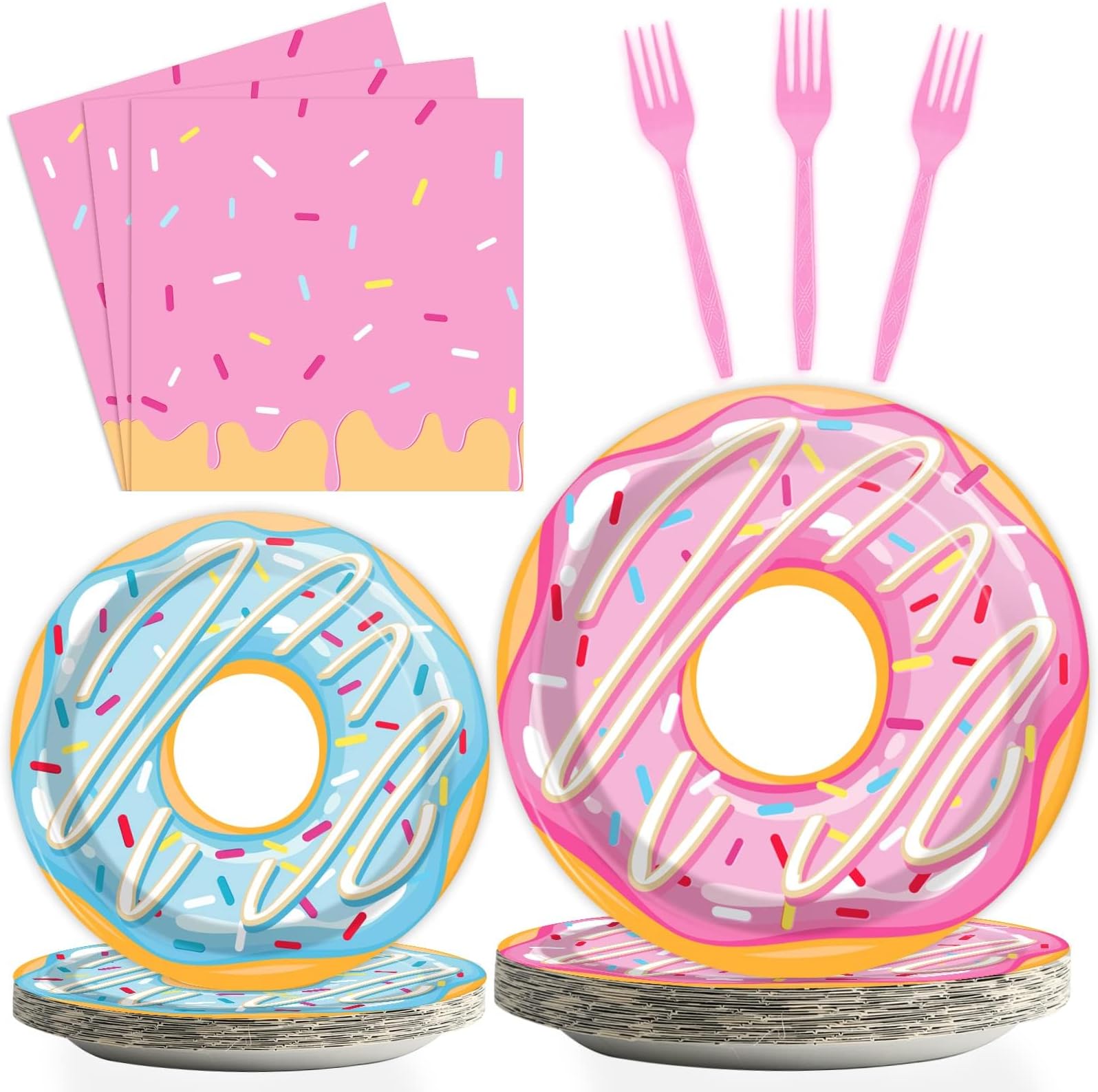Amazon.com: 96 Pcs Donut Plates & Napkins - Birthday Party Decorations ...