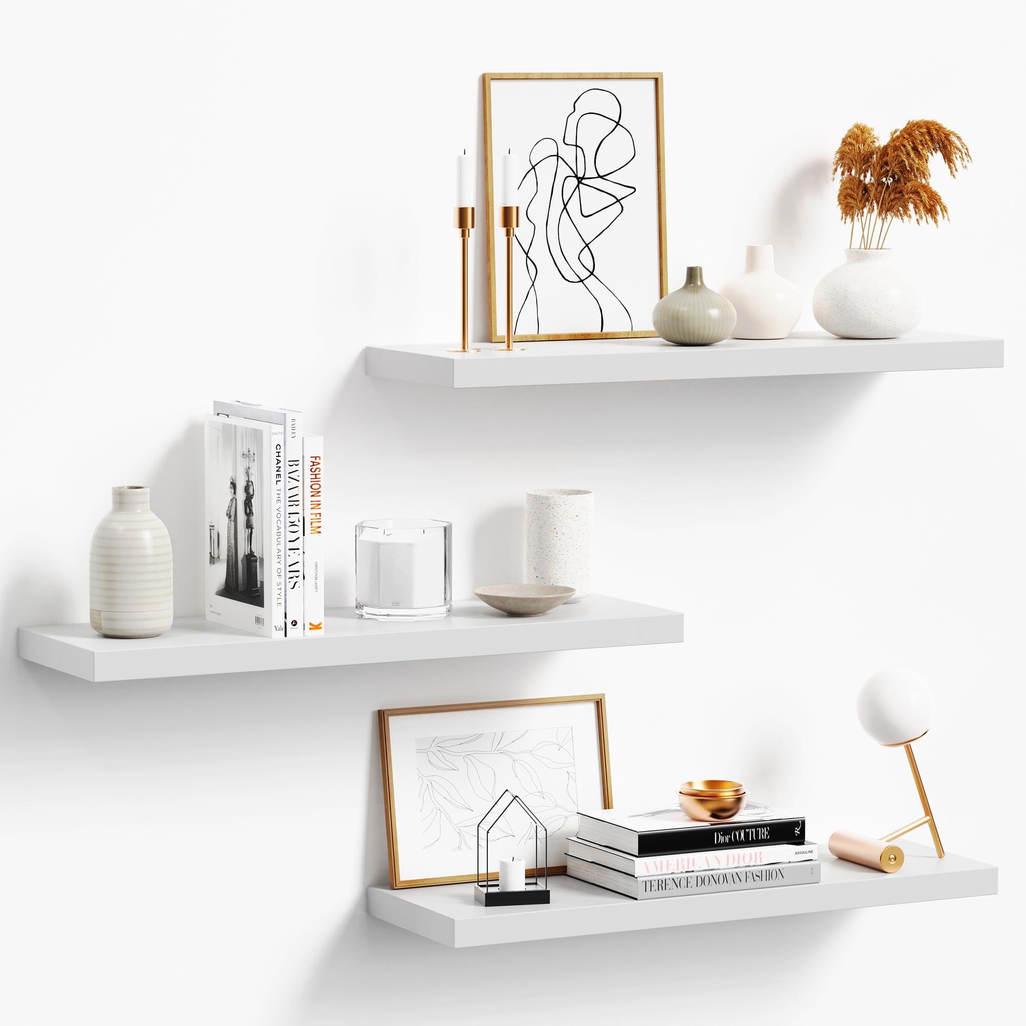 Amazon.com: oridom Floating Shelves for Wall, White Wood Wall Shelf Set ...