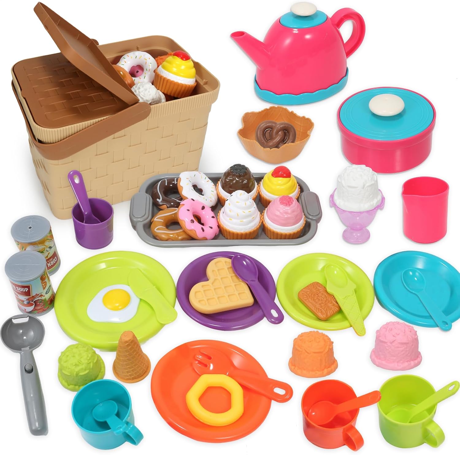 Amazon.com: Picnic Basket Toys Play Tea Sets with Teapot Tea Cup ...