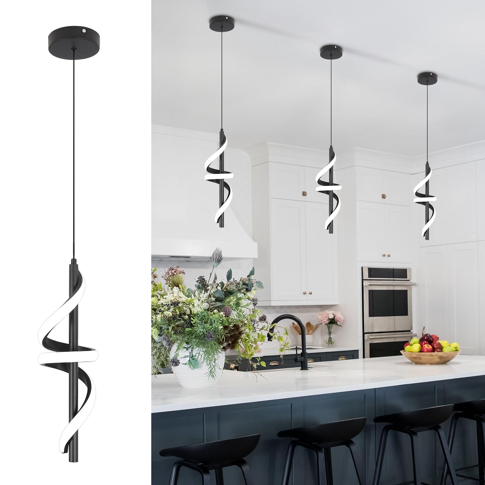 CANEOE Black Pendant Light Fixtures, Adjustable Modern Pendant Lights ...