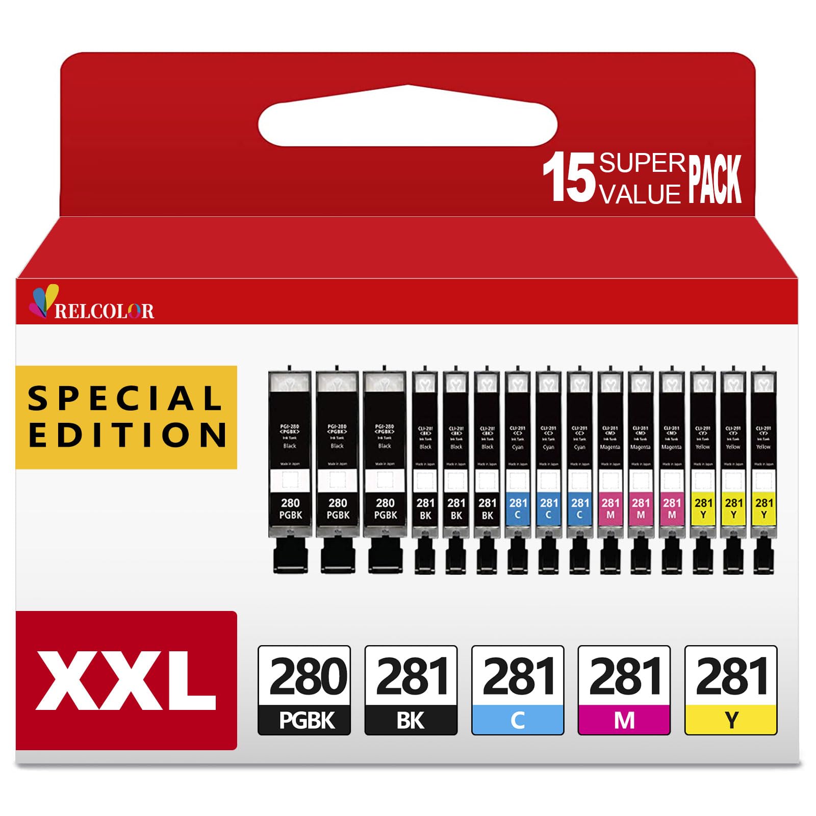 Relcolor 15 Pack 280 281 XXL Ink Cartridges Replacement for Canon PGI ...