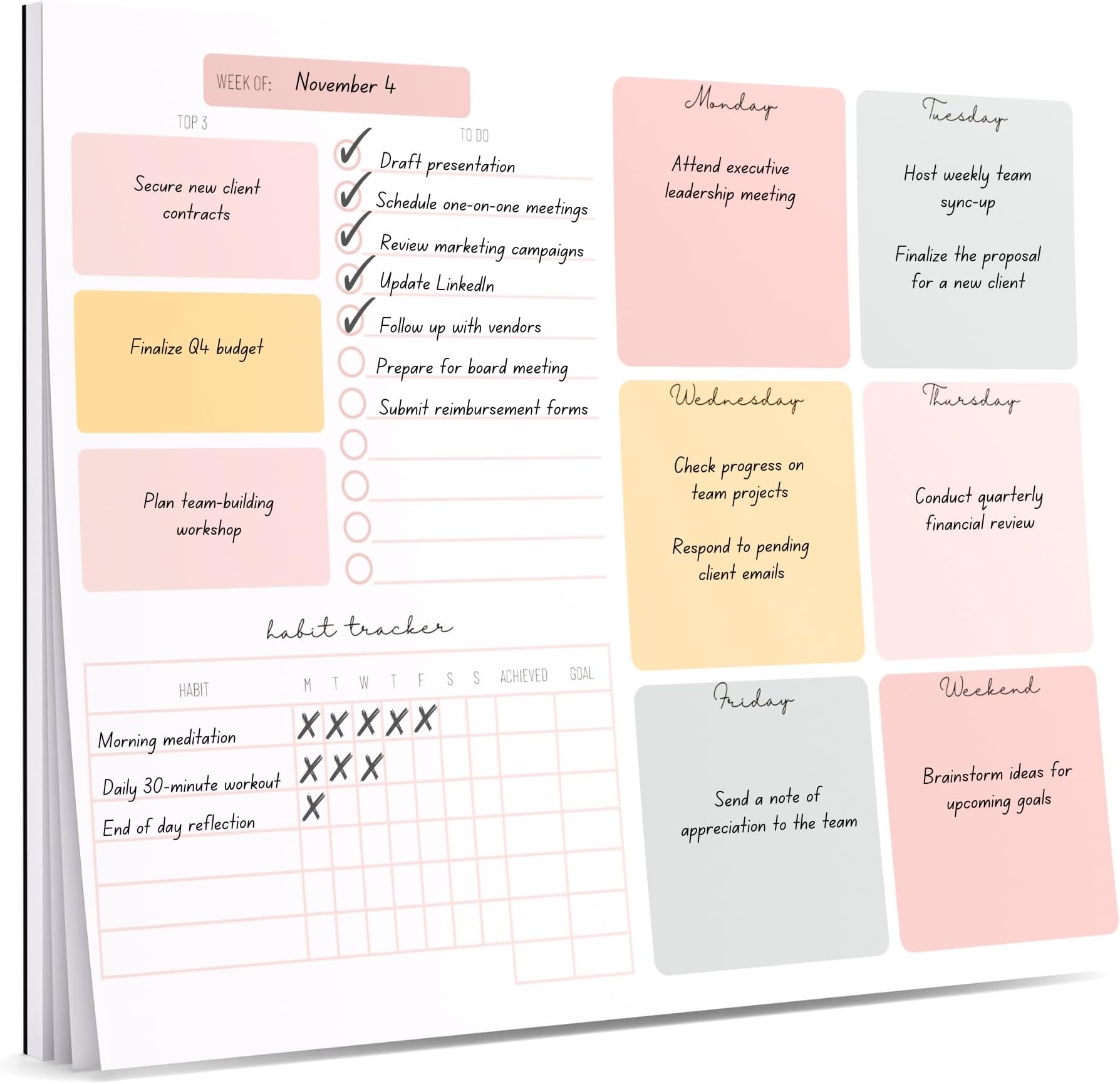 Amazon.com : Weekly Planner Notepad Tear Off – 52 Undated Weekly Sheets ...