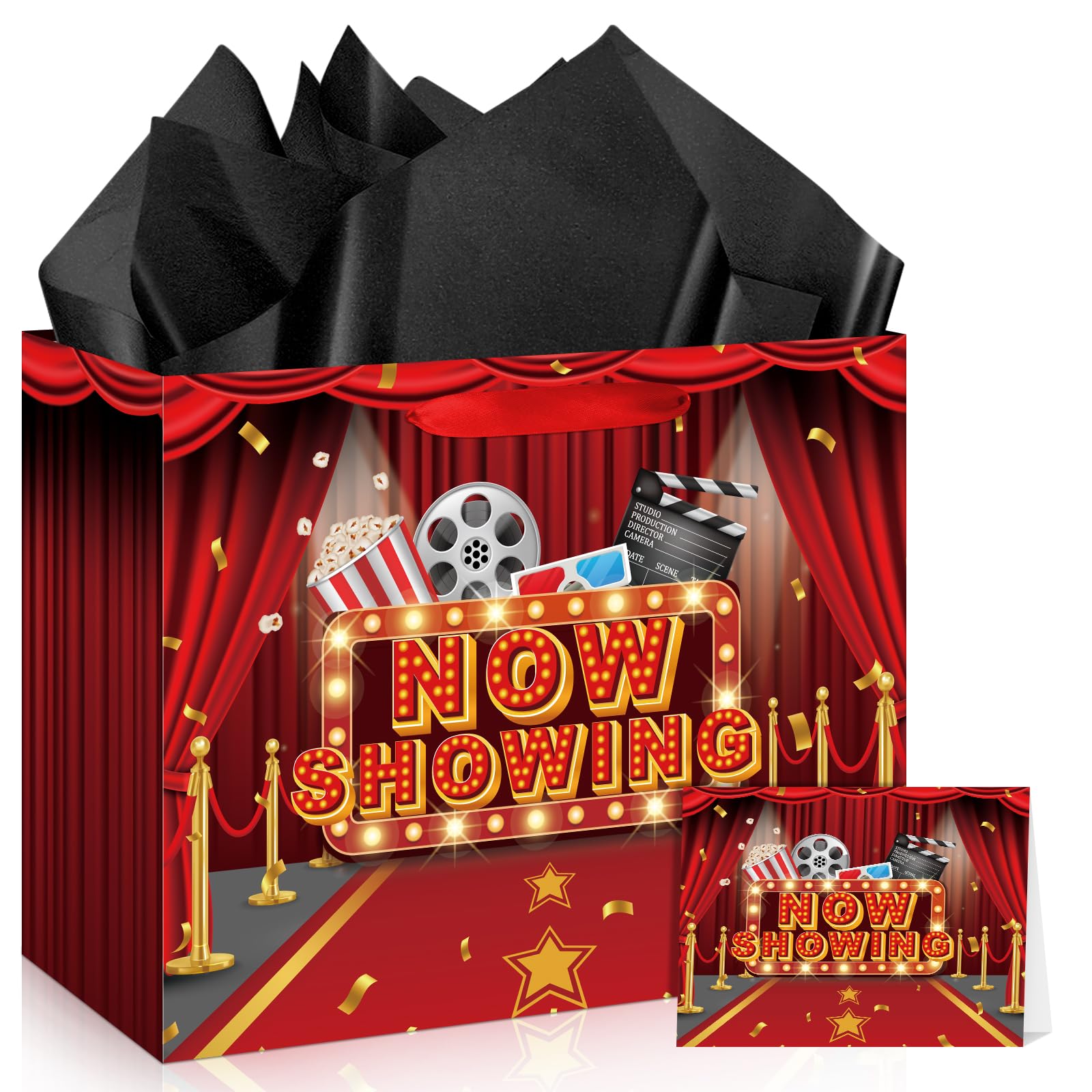 Amazon.com: Movie Gift Bag Red Cinema Birthday Wrapping Paper Bags with ...