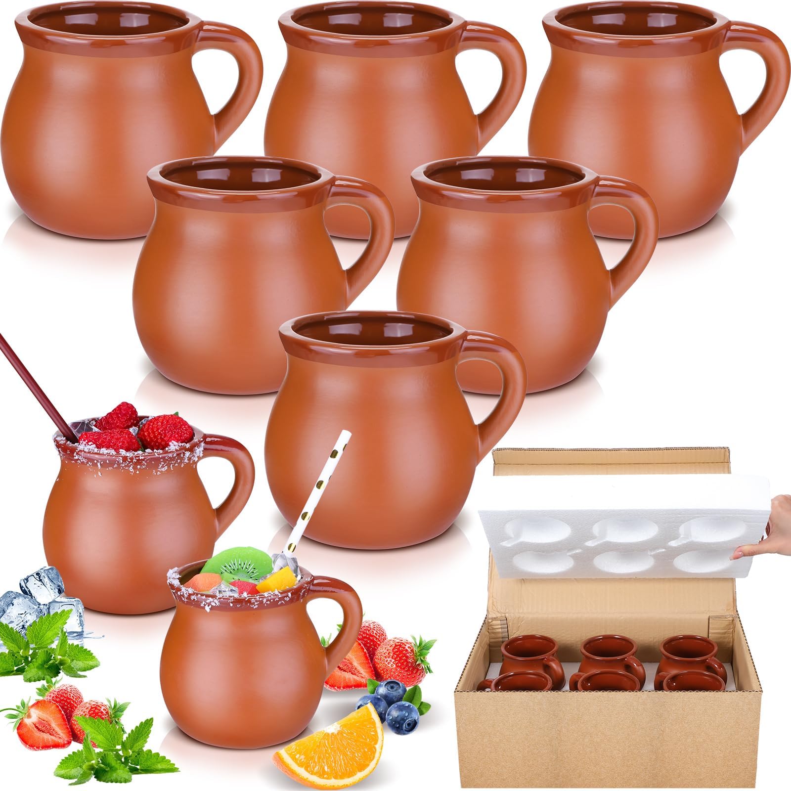 Amazon.com: Gejoy Pack of 12 12oz Mexican Terracotta Mugs Clay Cups ...