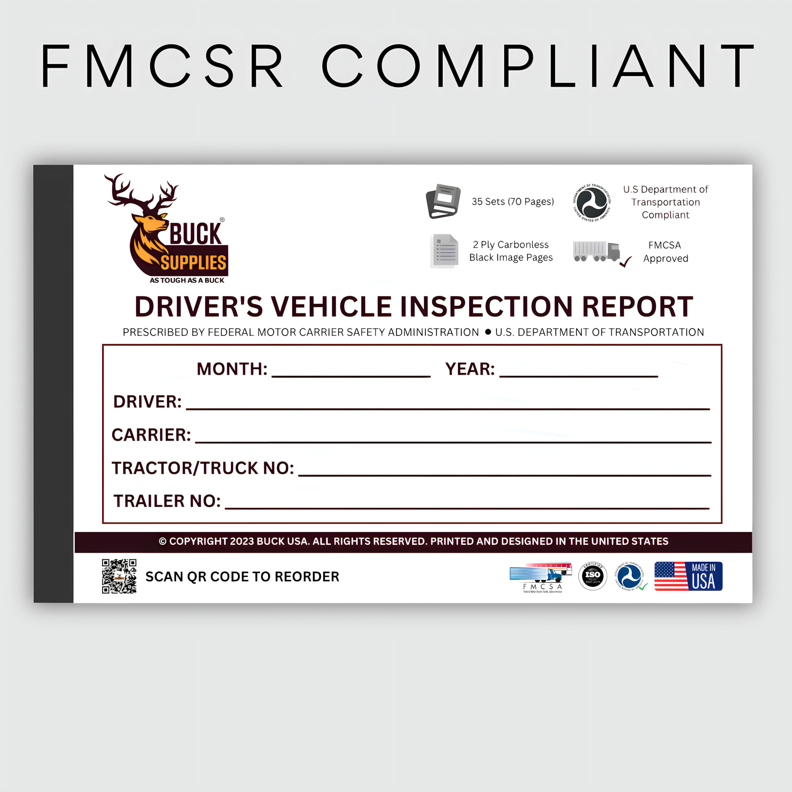 Snapklik.com : 100 Pack Detailed Driver Vehicle Inspection Report Book ...