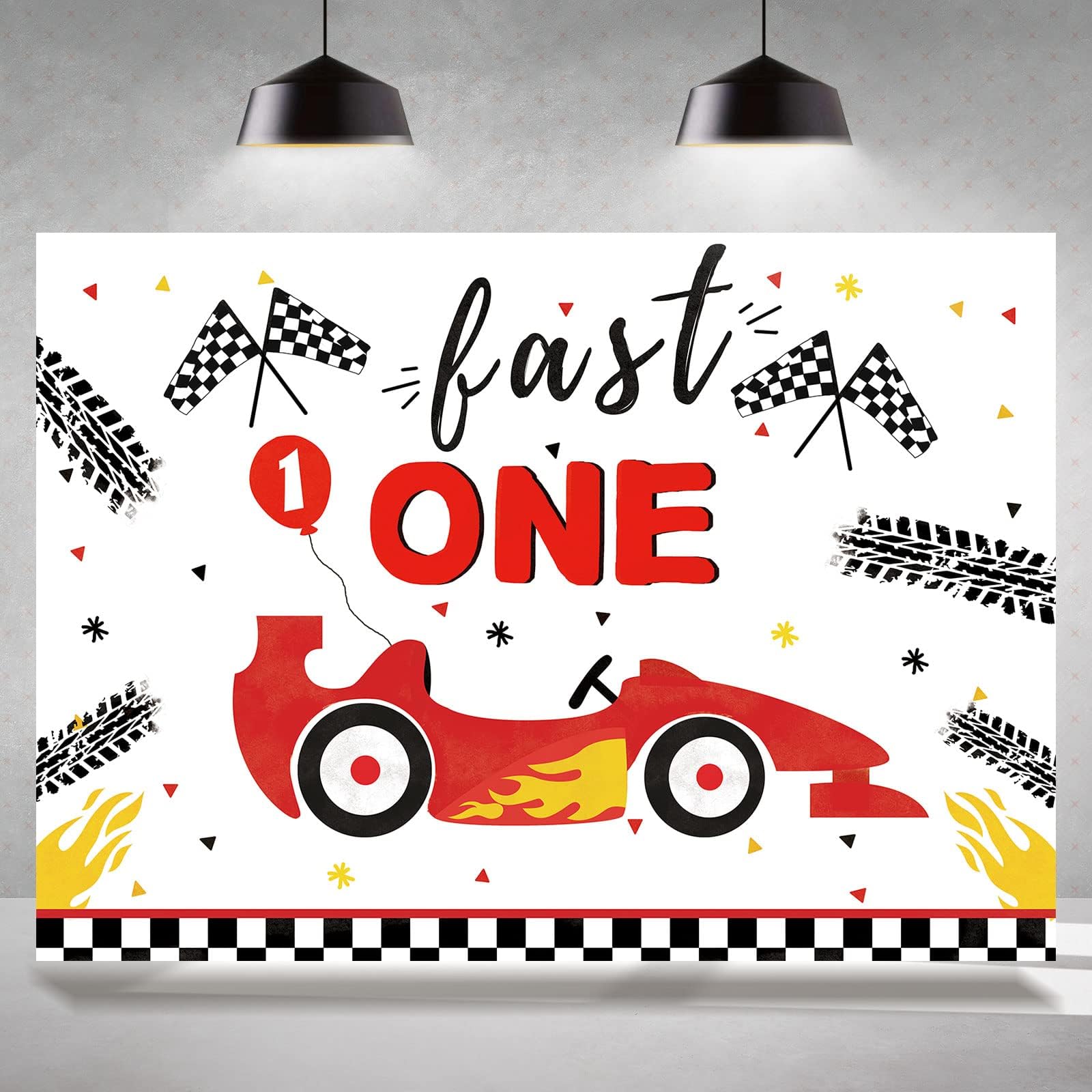 Amazon.com : Mocsicka Fast One Birthday Backdrop Racing Car 1st ...