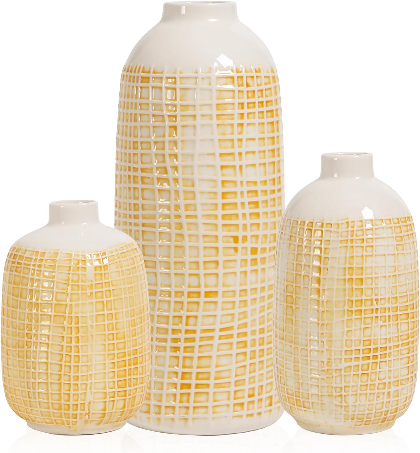 Amazon.com: Rustic Yellow Ceramic Vase of Set 3 - Vintage Farmhouse ...