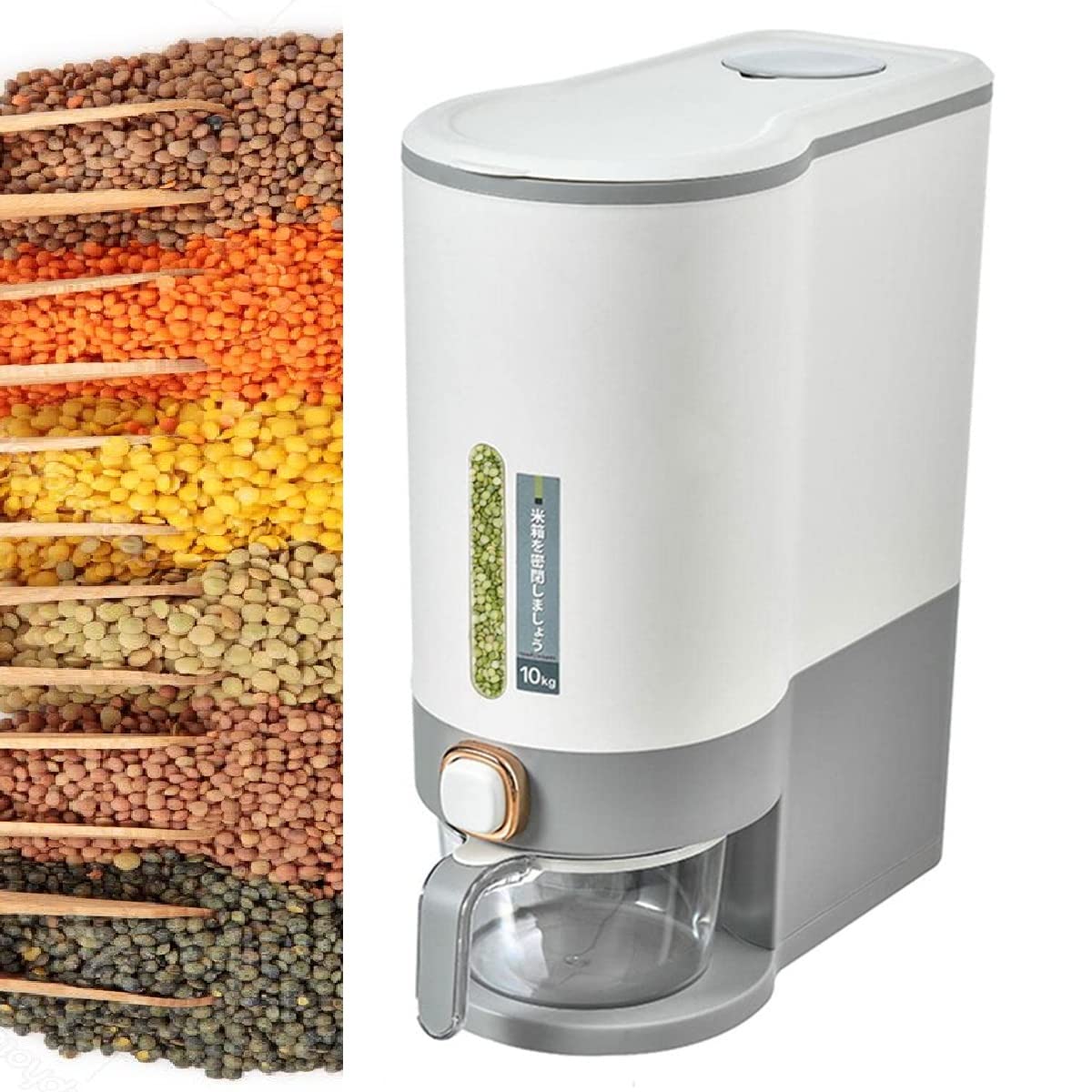 MIXEN Food Dispenser, Rice Bucket Grain Storage Box Container Kitchen ...