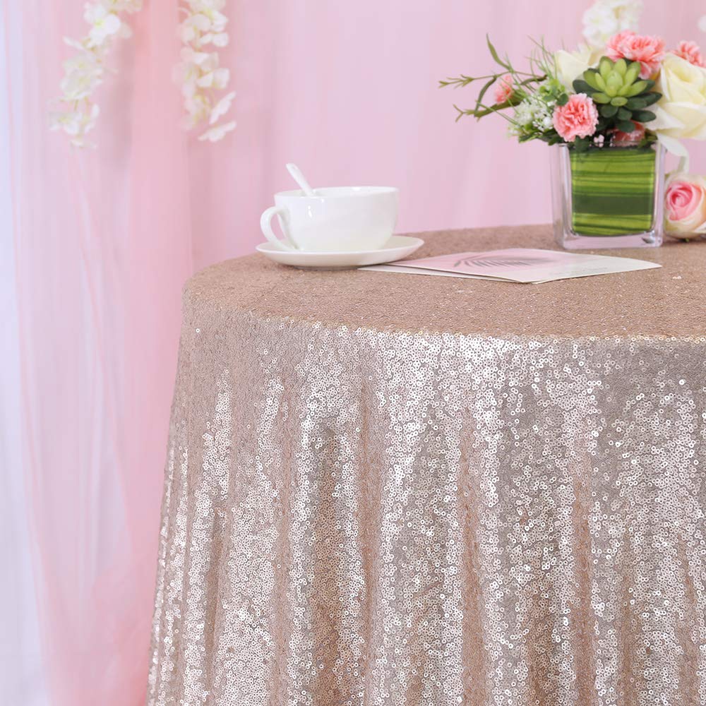 Trlyc Round Sequin Tablecloth-132 Sparkly Shampagne Sequin Tablecloth ...