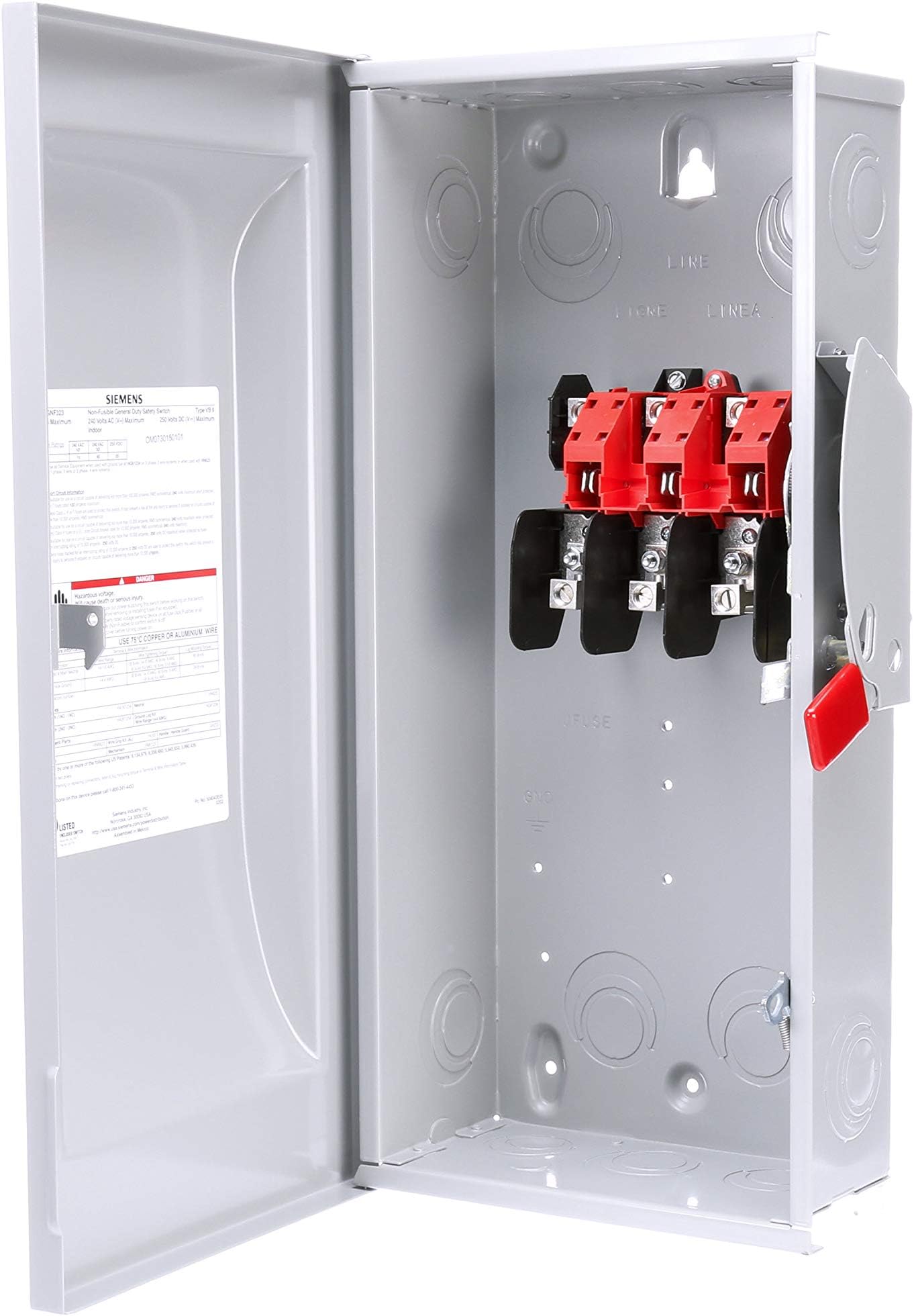 Siemens DTNF361 30-Amp 3 Pole 600-volt 3 Wire Non-Fused Double Throw ...