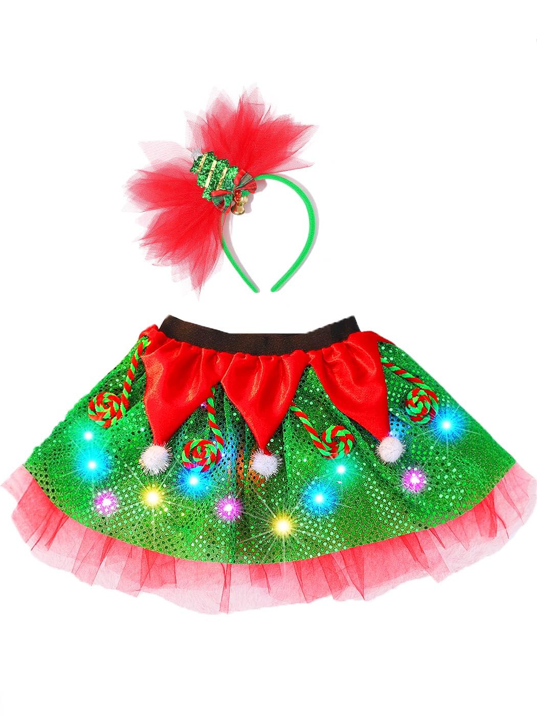 Amazon.com: EARENT Light Up Christmas Tutu with Red Xmas tree Headbands ...