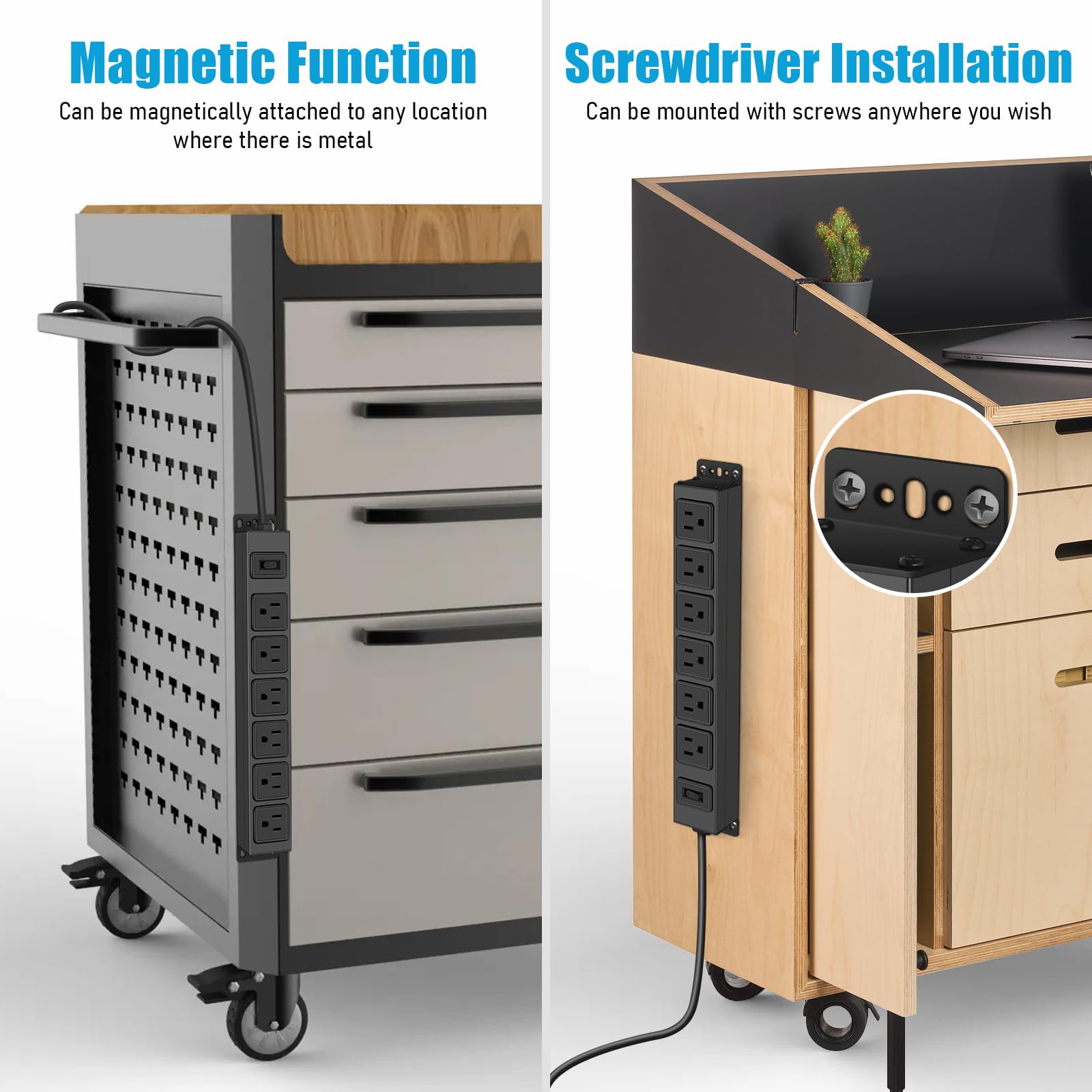 Snapklik.com : HHSOET Wall Mount Magnetic Power Strip, Under Desk 6 ...