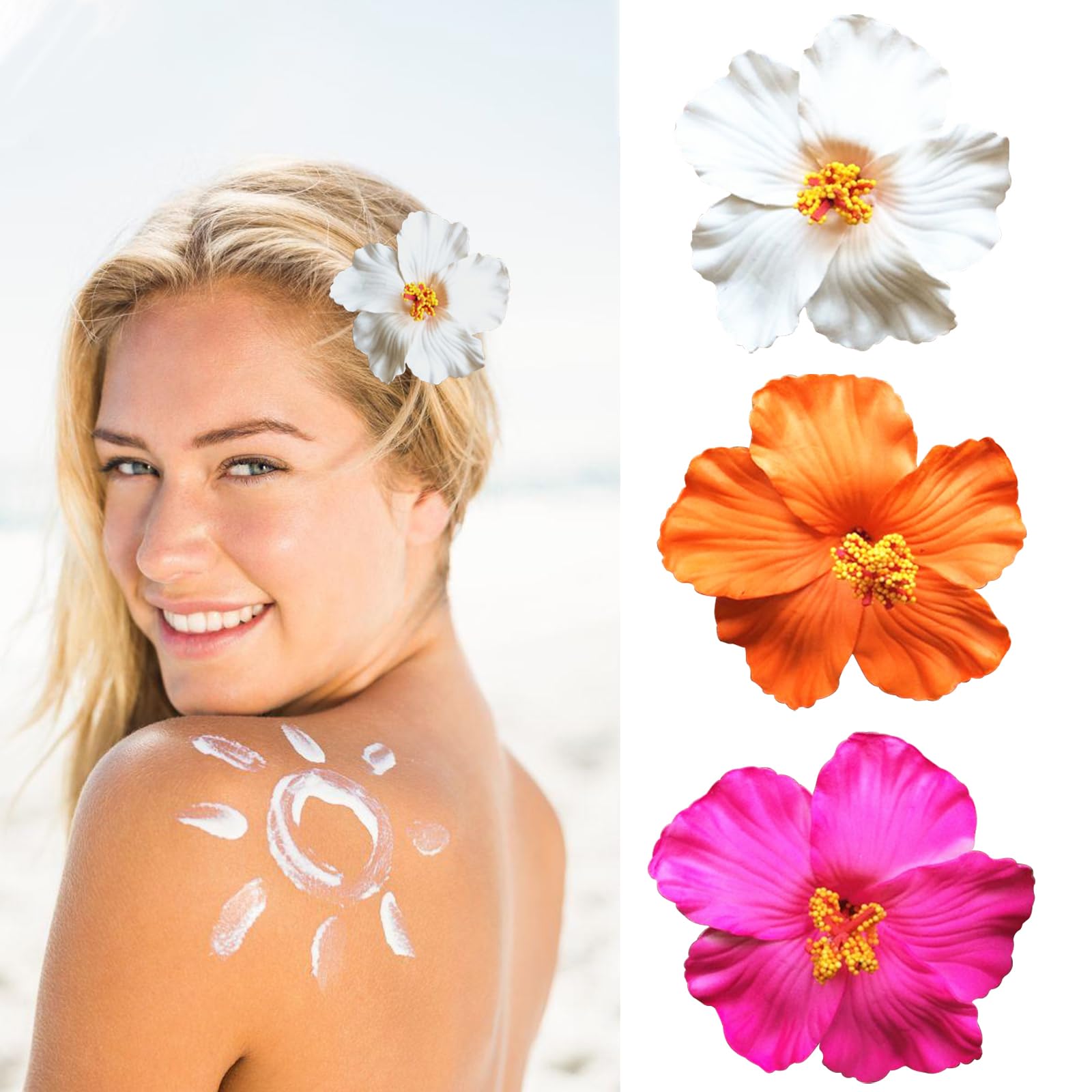 Amazon.com : 3 Pieces Hawaiian Flower Hair Clips Plumeria Hibiscus Hair ...