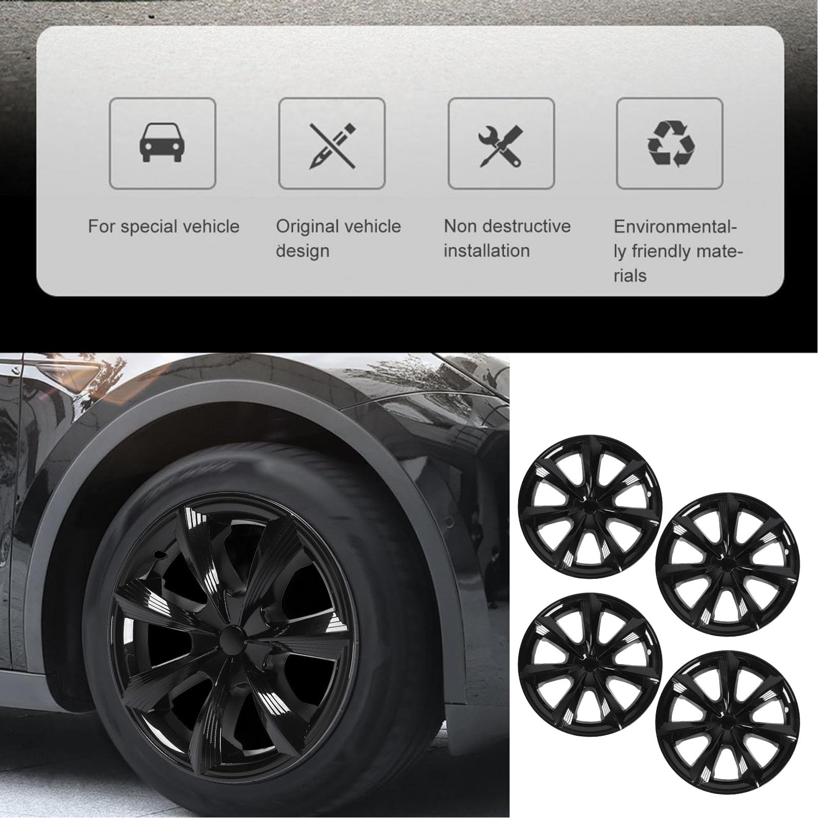 Tesla s 19 Inch s 19 Inch 2020-2024 Model Y Hubcaps - 19 Inch Gemini ...
