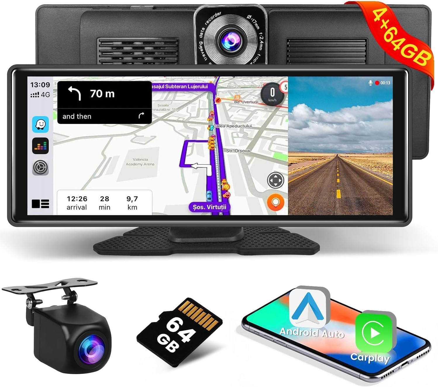 Amazon.com: Android System 8 Core 4+64GB Wireless Carplay Portable Car ...