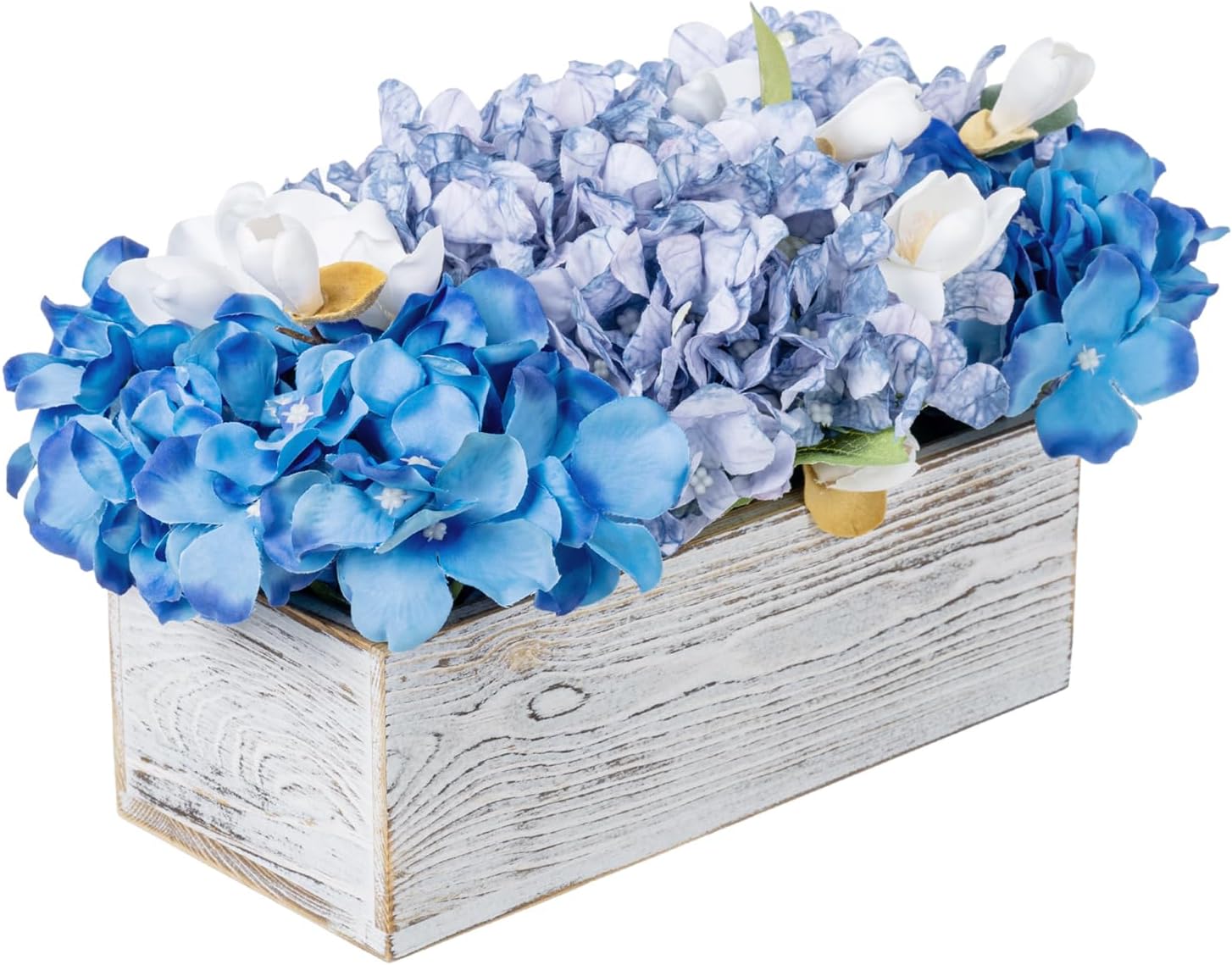 Amazon.com: MyGift Artificial Blue Hydrangea Flowers in White Washed ...