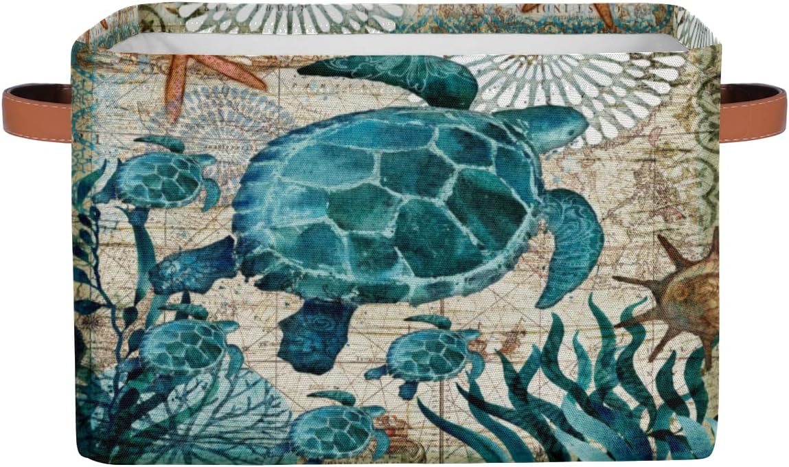 Amazon.com: AUUXVA Sea Turtle Cube Storage Bin with Handle Marine ...