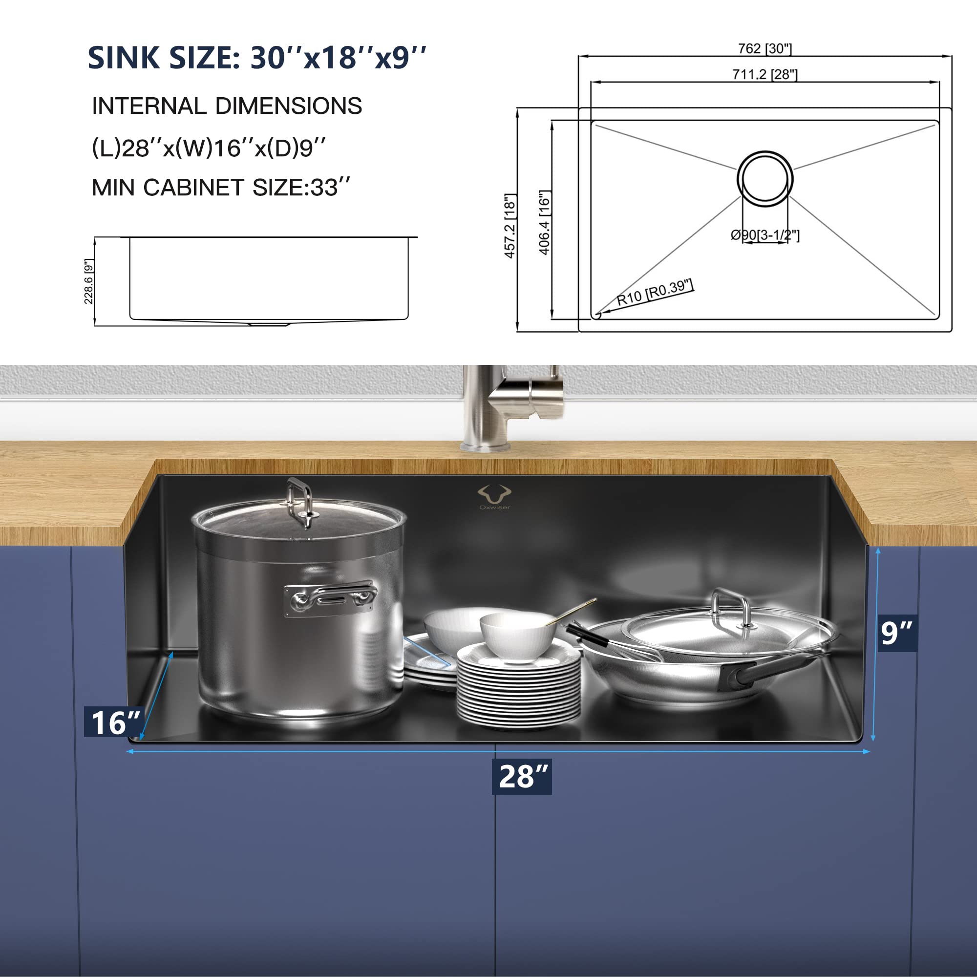 Snapklik.com : Kitchen Sink 30x18 Inch Undermount Kitchen Sink 16 Gauge ...