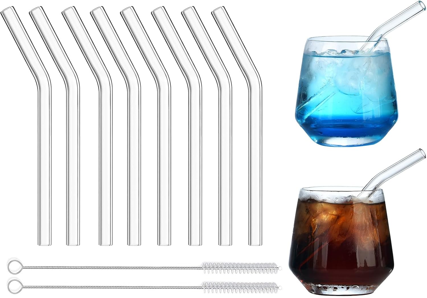 Amazon.com: ALINK Short Bent Glass Straws, 6 in x 10 mm Reusable Clear ...