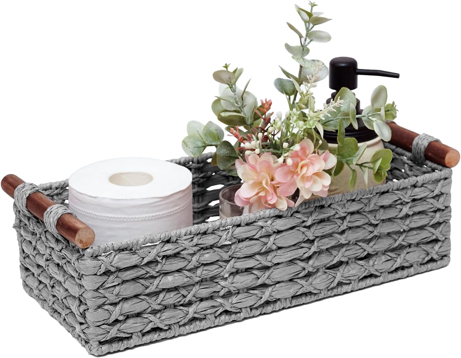 Amazon.com: Toilet Basket Tank Topper 2 Pack Wood Bathroom Baskets for ...