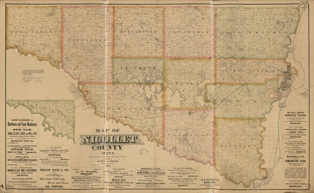 Amazon.com: INFINITE PHOTOGRAPHS Vintage 1885 Map of Nicollet County ...