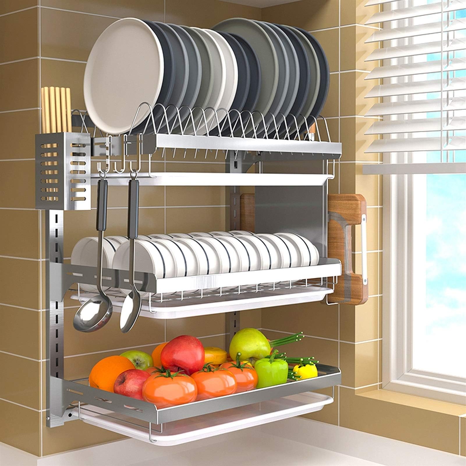 DSVONAUS Scolapiatti con Vassoio A 3 Livelli ， Scolapiatti A Parete in ...