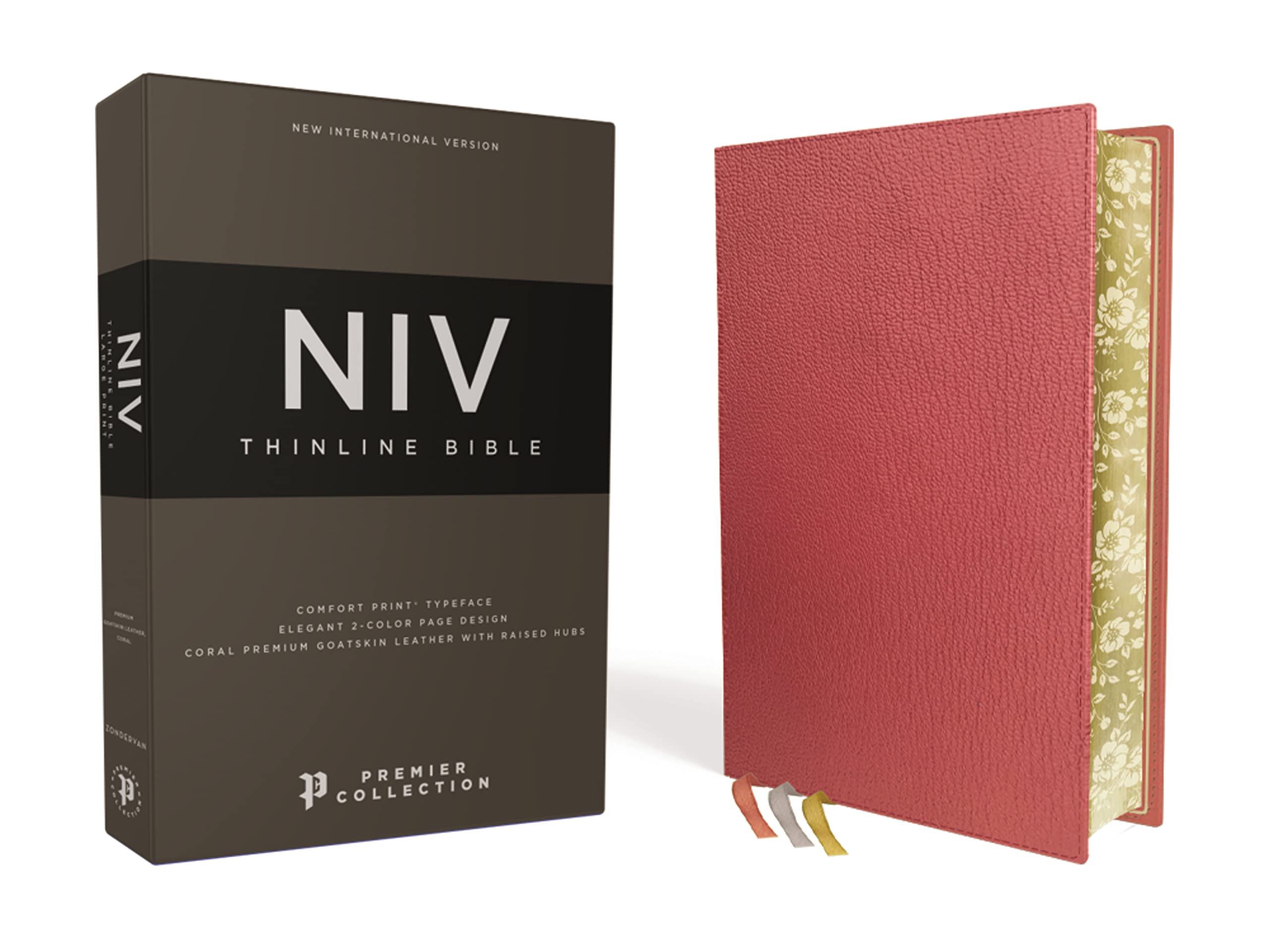 NIV, Thinline Bible, Premium Goatskin Leather, Coral, Premier ...
