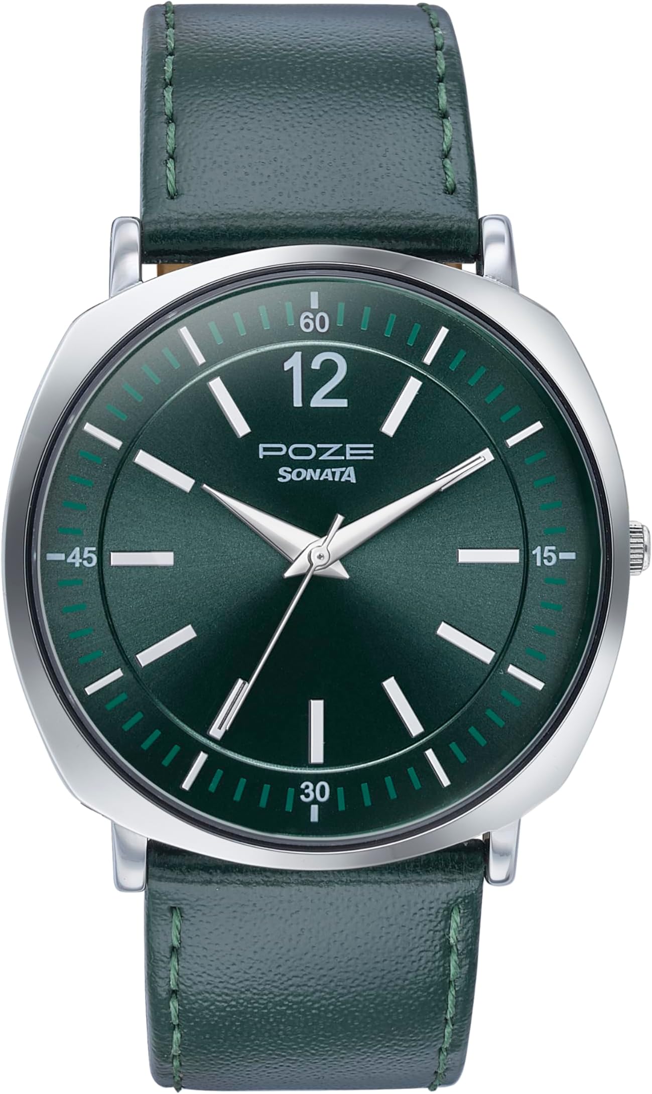 Buy Sonata Poze Quartz Green Dial Green Leather Strap for Men ...