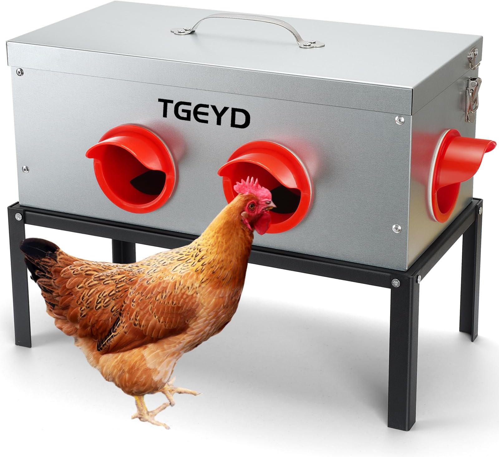 Amazon.com: TGEYD Chicken Feeder Box 20 lbs Galvanized Metal, 4 Feeding ...