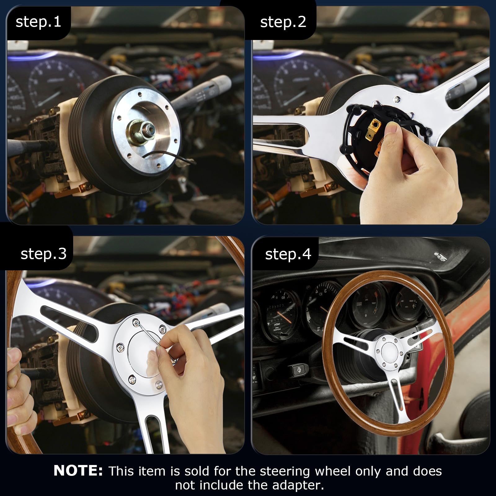 Snapklik.com : QYMOPAY 15 Inch Wooden Steering Wheel, 6 Hole Bolt ...