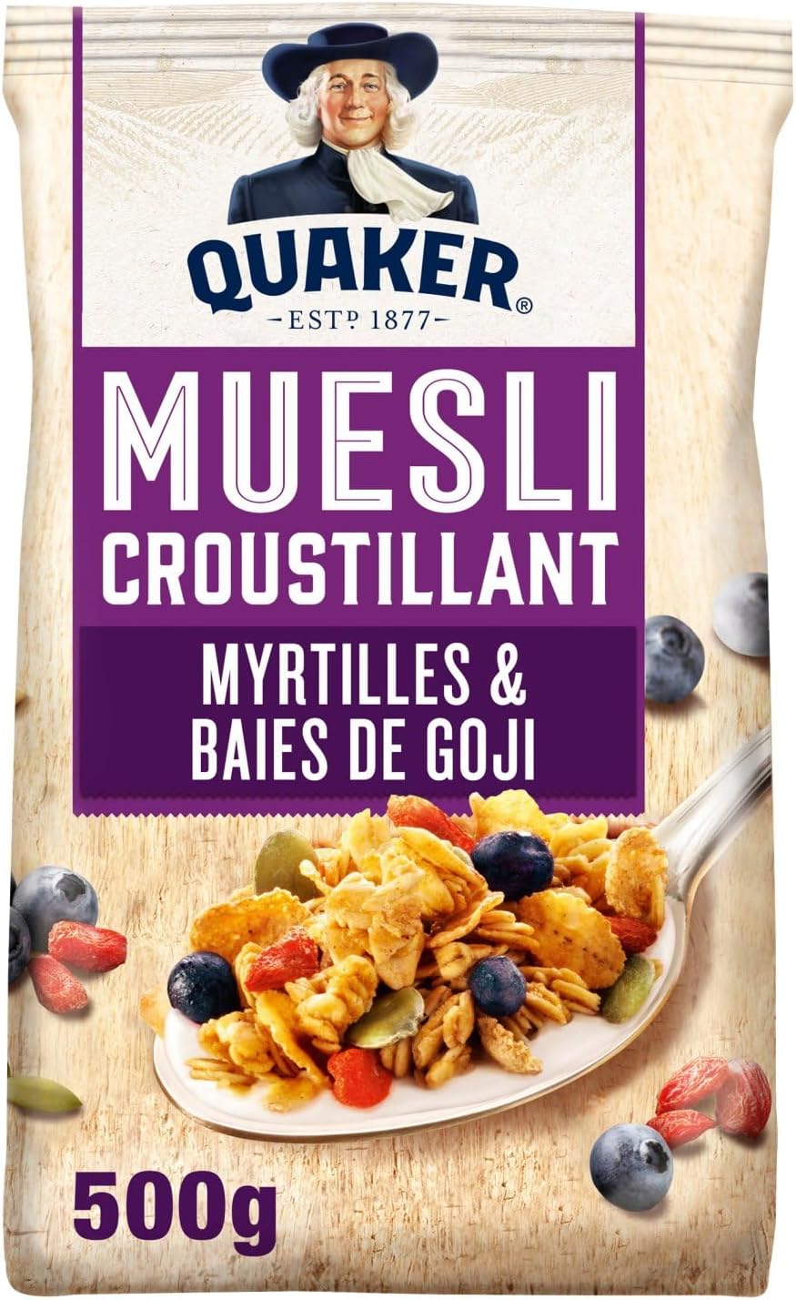 Quaker Golden Muesli Crispy Blueberries & Goji Berries 500g : Amazon.fr ...