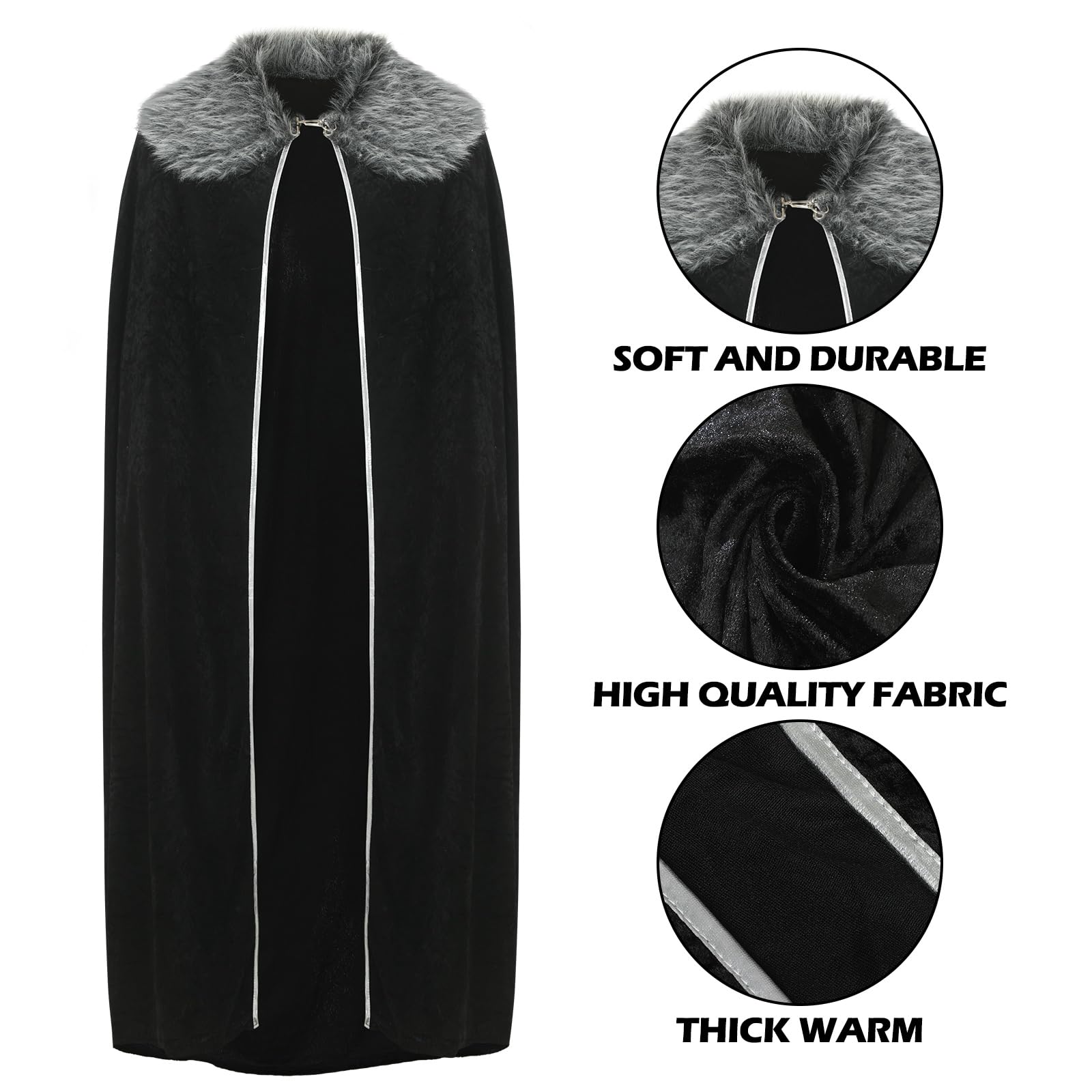 Xtinmee Viking Fur Cloak for Men Black Faux Fur Collar Viking Cape for ...