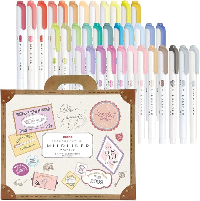 ZEBRA WKT7-35C Highlighter, Mildliner, 35 Color Set, Gift Box Included ...