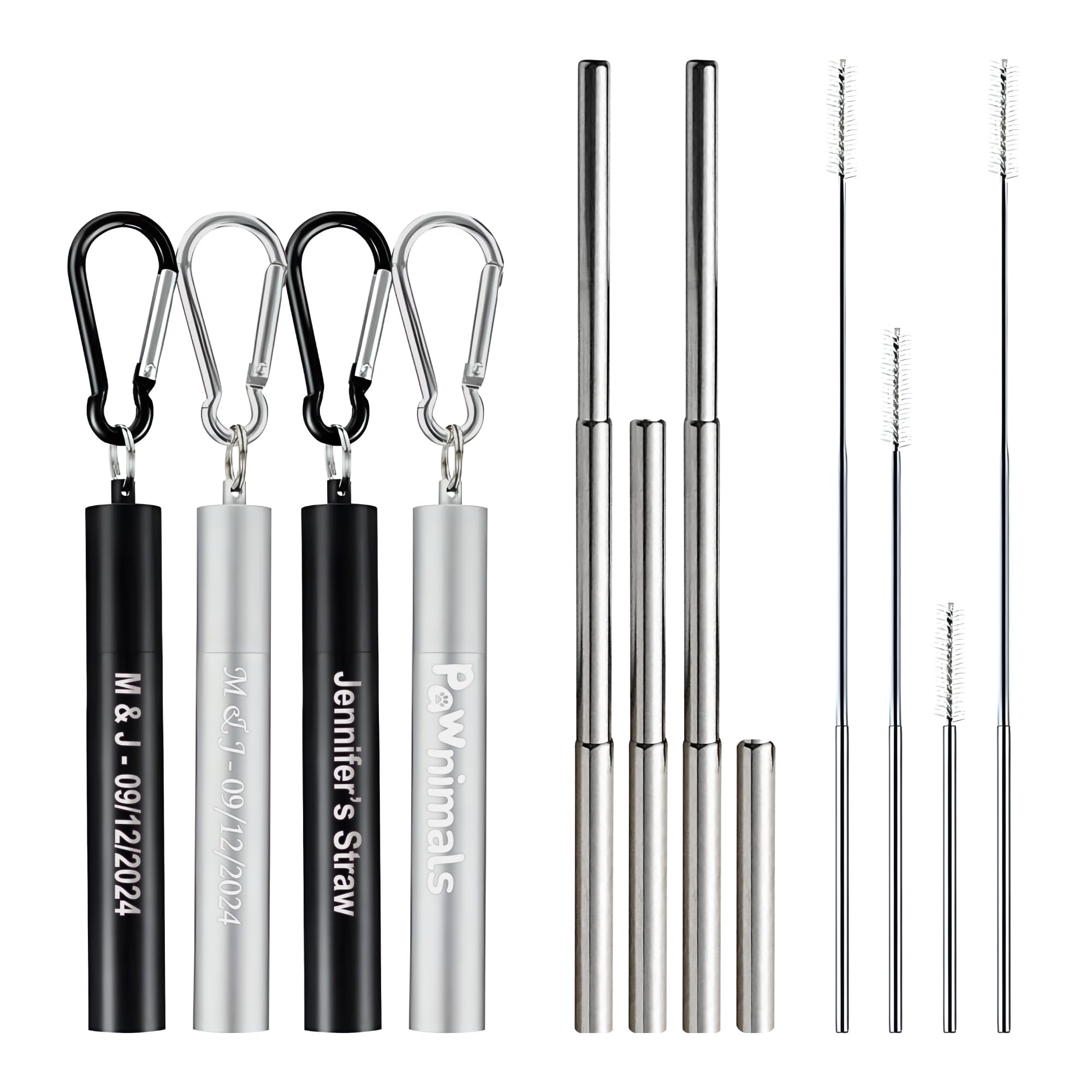 Amazon.com: Lot of Personalized Reusable Metal Collapsible Straws with ...