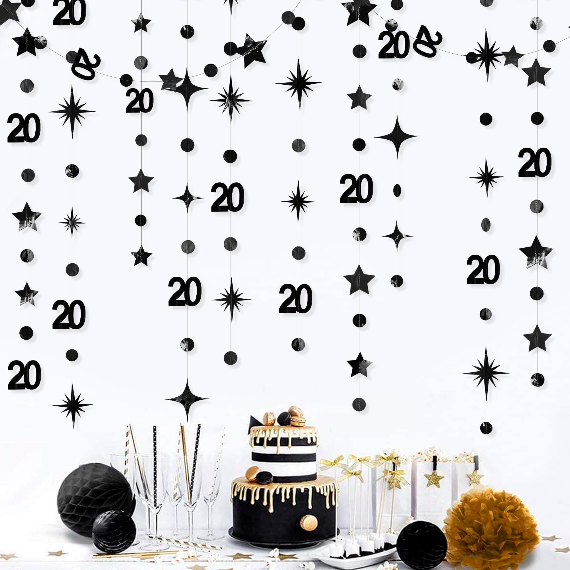 Amazon.com: Black 20th Birthday Decorations Number 20 Circle Dot Star ...
