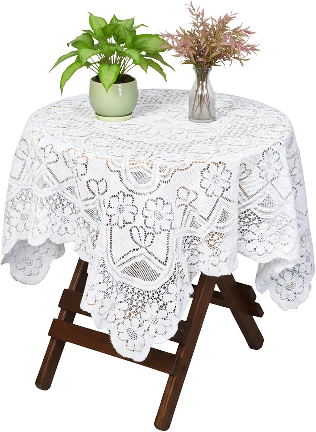 Amazon.com: Wanmu 35'' Square Lace Tablecloth, Vintage Small White Lace ...
