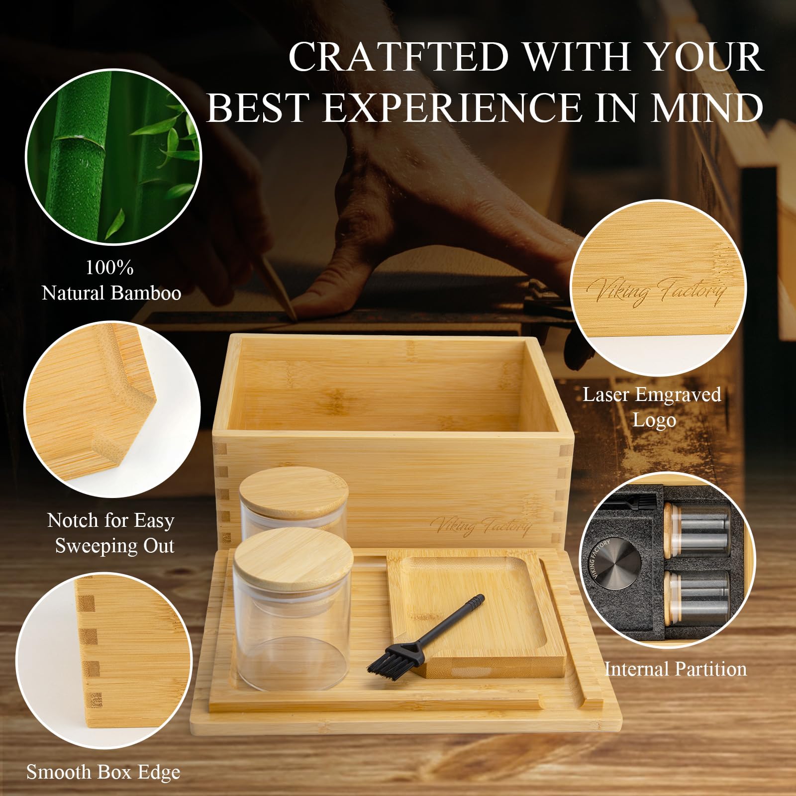 Viking Factory Large Bamboo Box Tray Set Storage Decorative Box ...