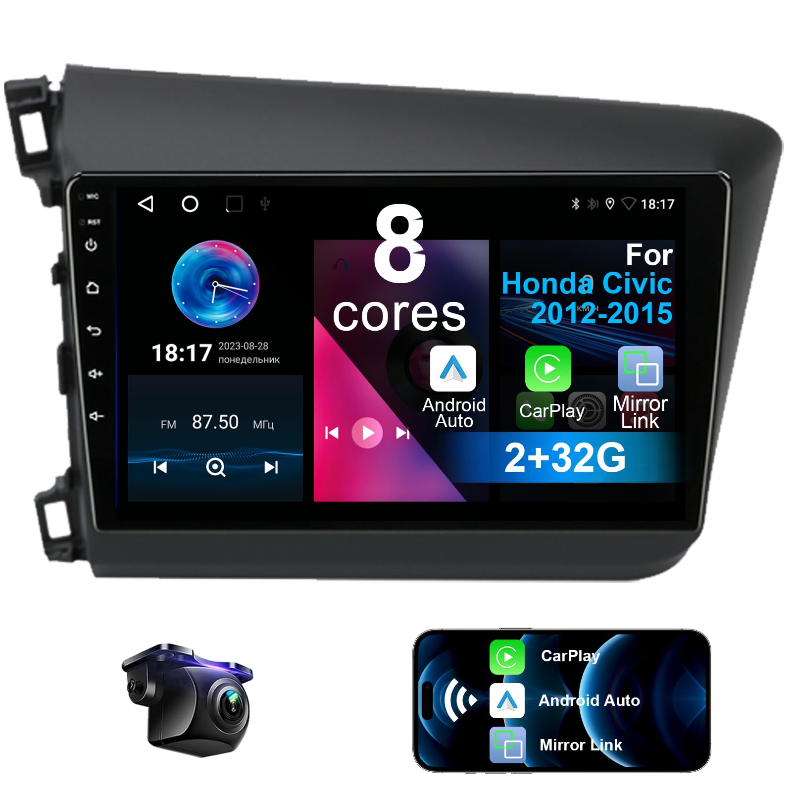 Amazon.com: 8 Core Car Radio for Honda Civic 2012-2015 Android 12 with ...