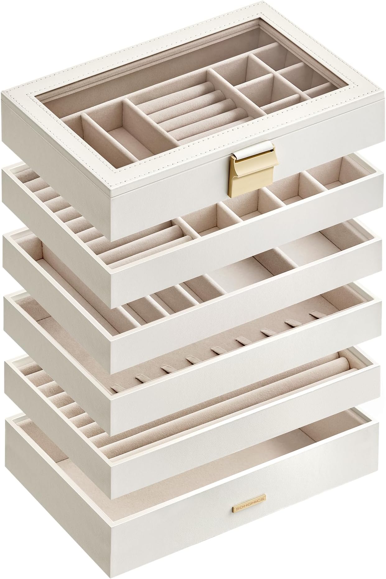 SONGMICS Extra Large Jewellery Box, 10-Layer Storage Case, Faux Leather ...