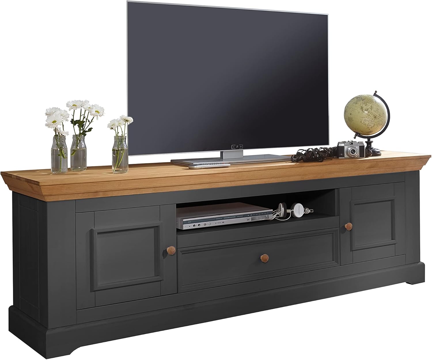 Woodroom Cabinet, TV Table, lowboard, Pine Wood, Gray, für Fernseher ...